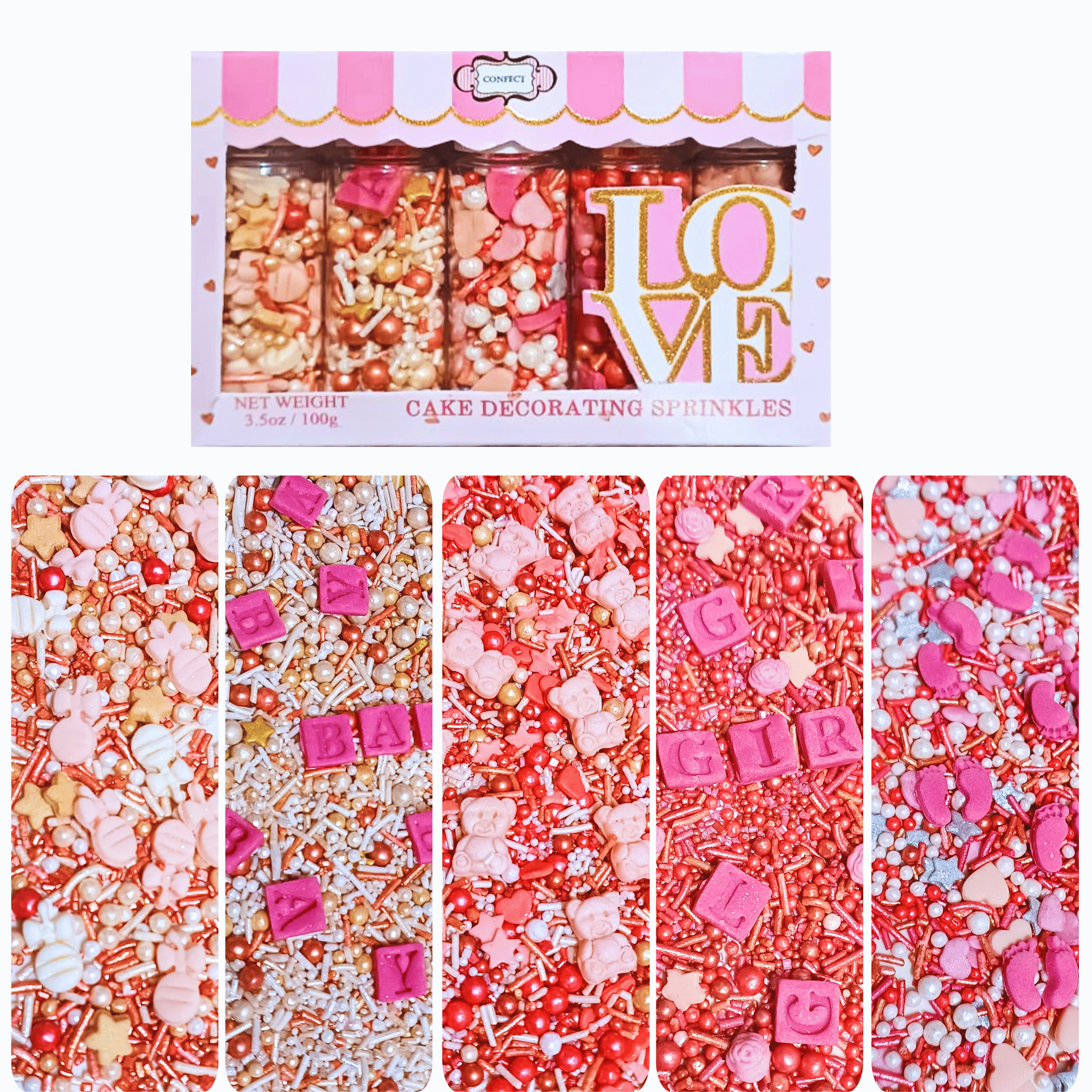 Girls Baby Shower Sprinkles | Mix Silver, Gold & Blush pink Sprinkles ...