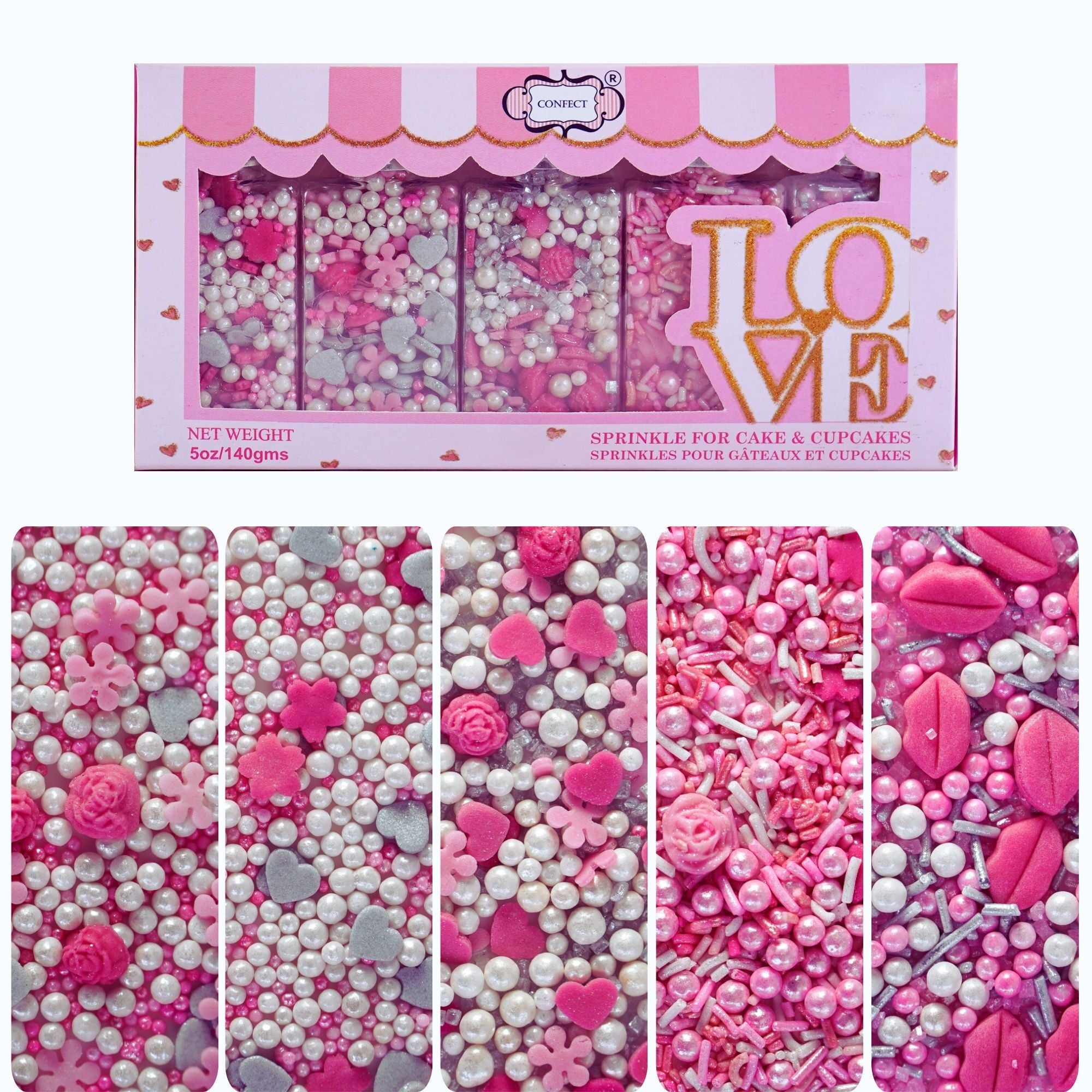 Silver Hearts & White Pearls | Edible Mother's Day Sprinkles – Confect