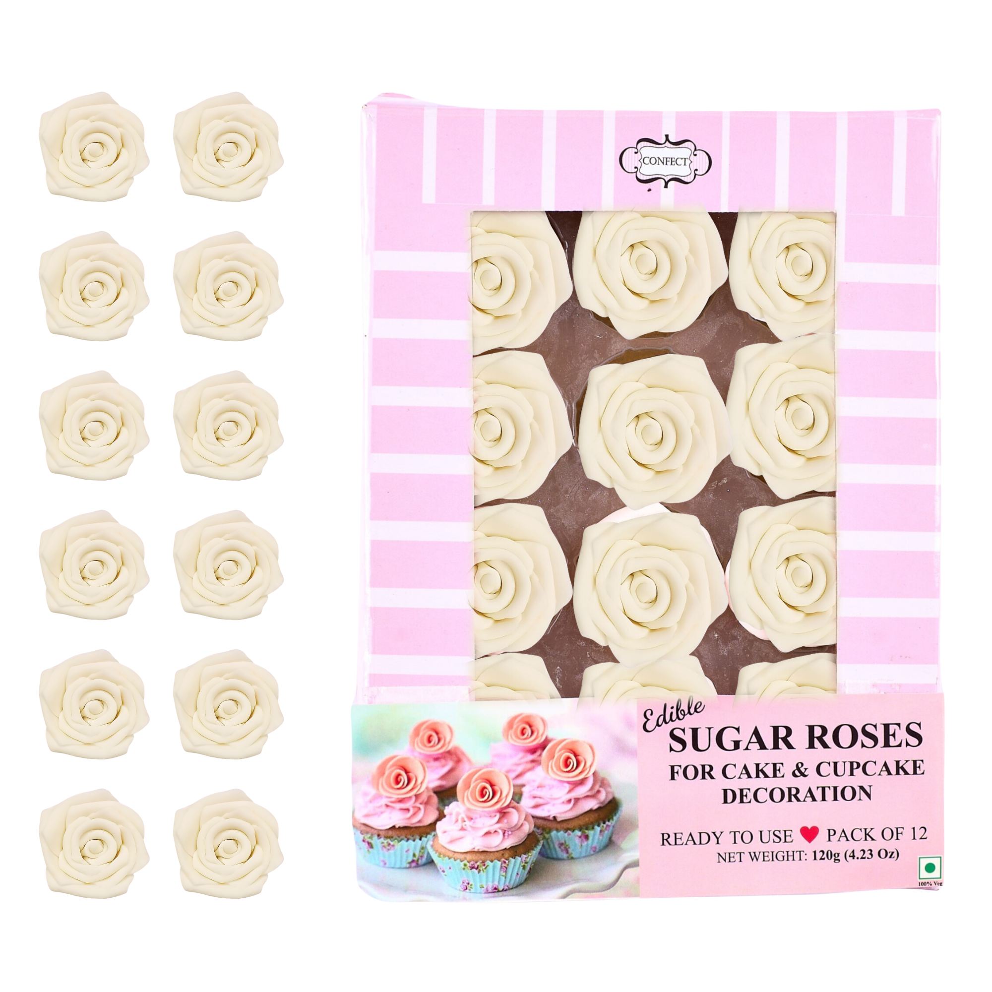 Classic Pearl Ivory | Edible Sugar Roses Topper – Confect