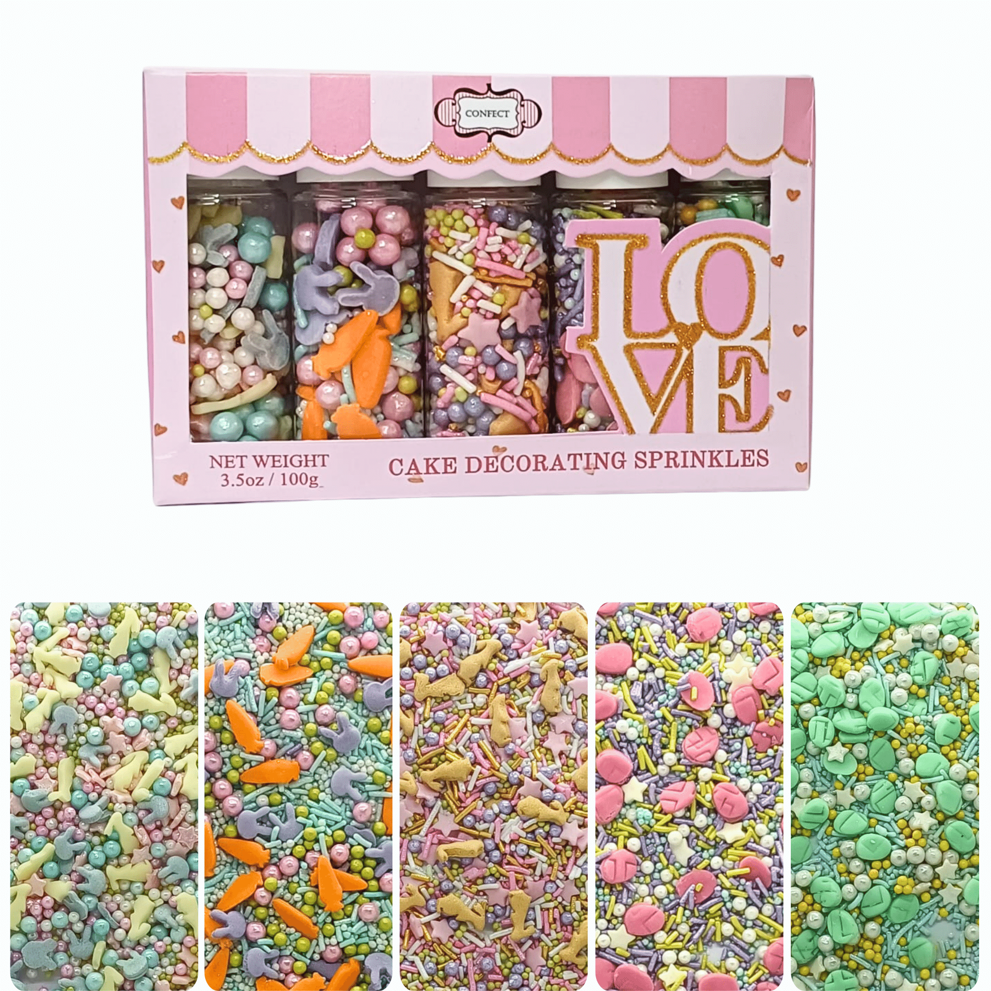 Spring Sprinkles Edible | Mix Green & Pink Eggs & Yellow & Gold Bunny ...