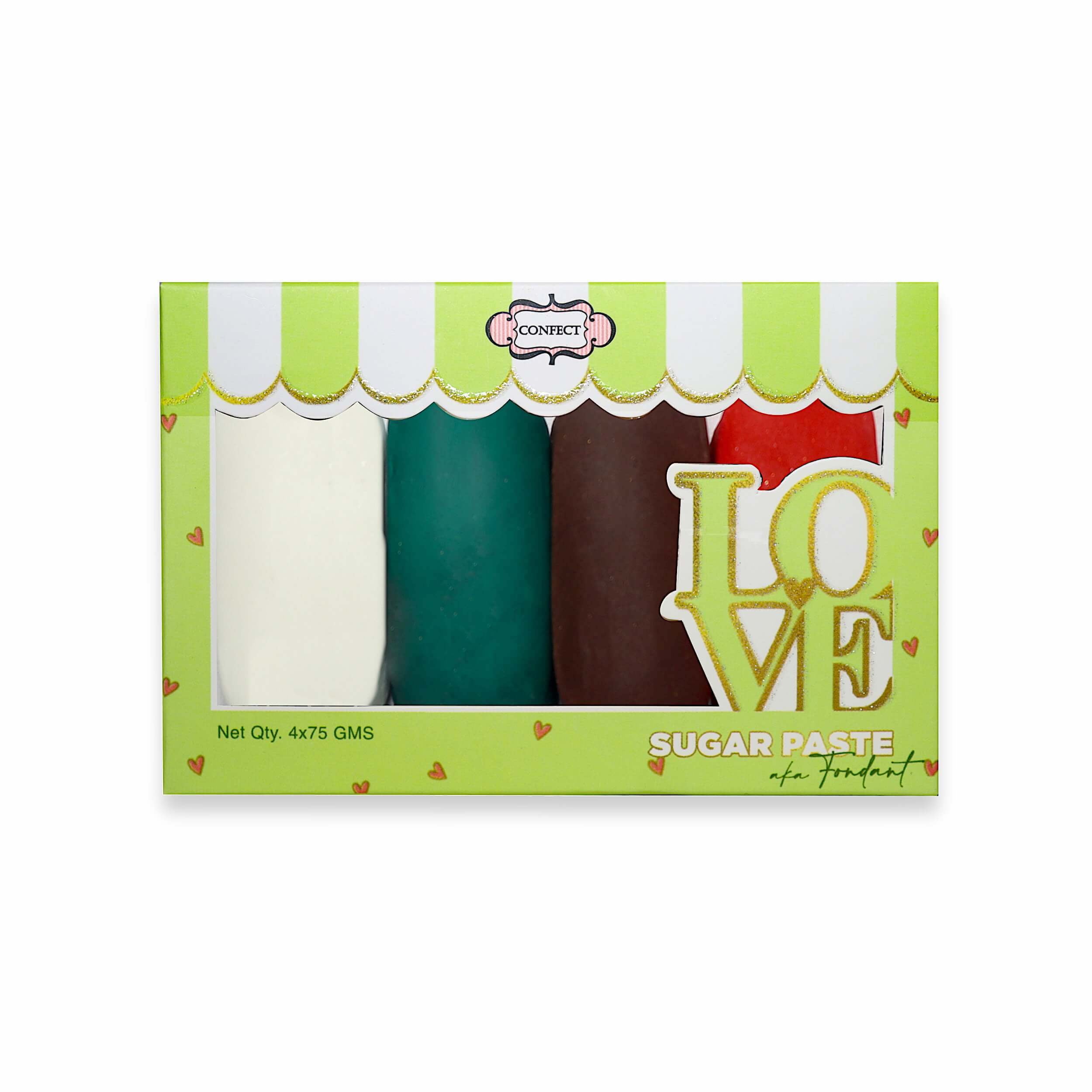 Multipack of White, Emerald Green, Brown and Red Sugarpaste 19 – Confect