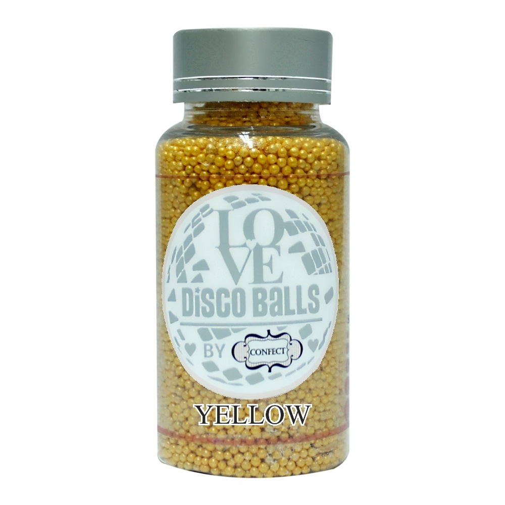 Yellow Disco Balls Sprinkles 2 MM 120 Gms – Confect