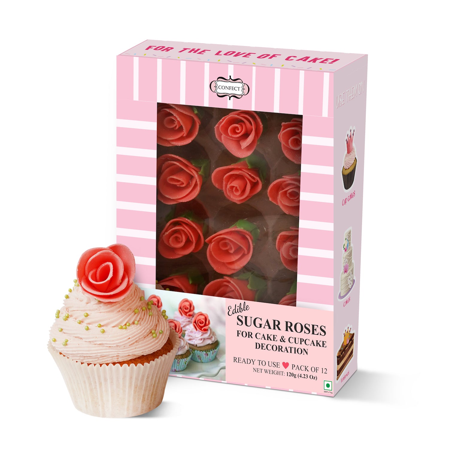 Sugar Roses for Cake & Cupcake Decoration Coral 120 gms – Confect - The ...