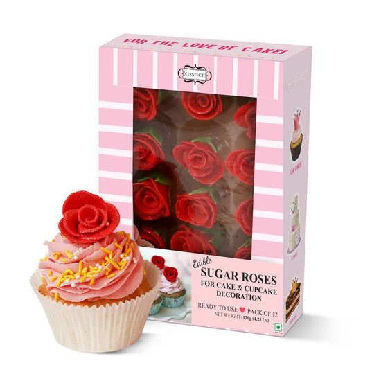 Sugar Roses for Cake & Cupcake Decoration Red 120 gms – Confect
